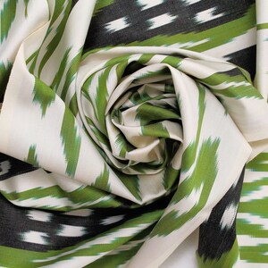 Green and Ivory Silk Ikat Fabric - Natural Ikat Textile, Ikat Fabric ...