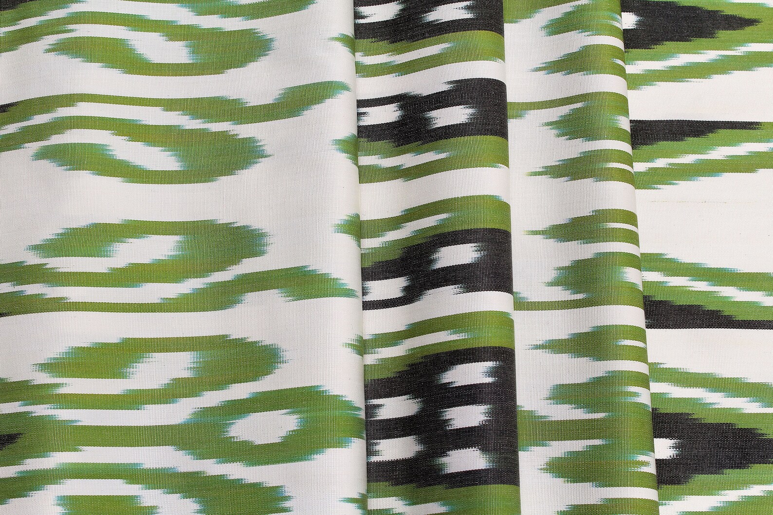 Green and Ivory Silk Ikat Fabric - Natural Ikat Textile, Ikat Fabric ...