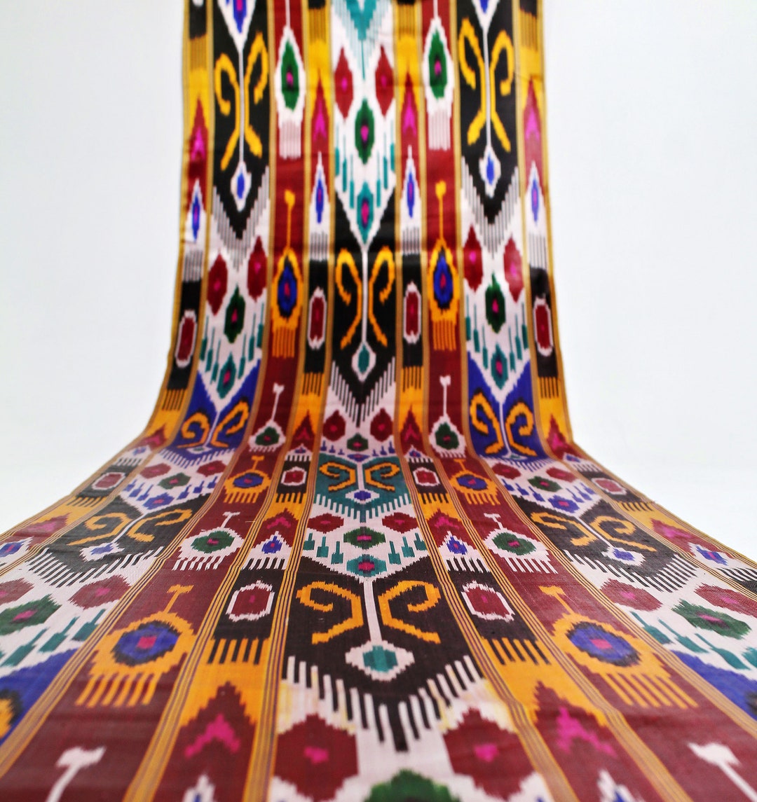 Royal Silk Ikat Fabric Hand-Woven Natural Uzbek Ikat Fabric by the Yard ...