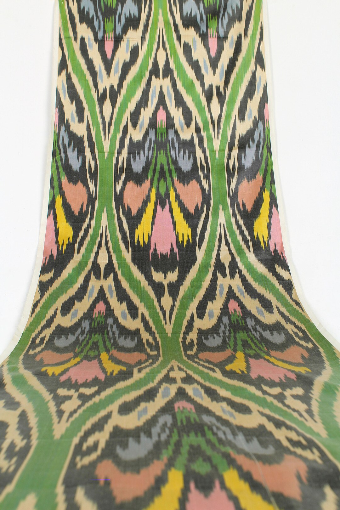 Green and Pink Silk Ikat Fabric - Hand-made Ikat Fabric Upholstery ...