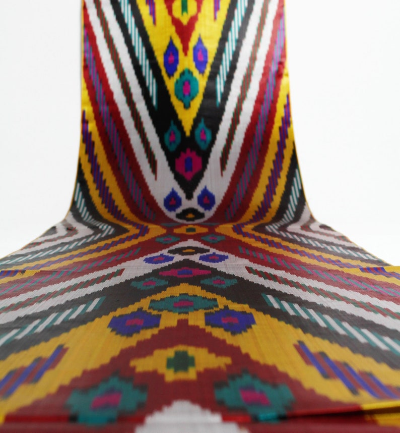 Royal Silk Ikat Fabric Hand-Woven Natural Uzbek Ikat Fabric by the Yard ...