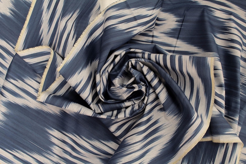 Navy Blue Ikat Cotton Fabric – Handwoven Uzbekistan Textile, Fashion ...