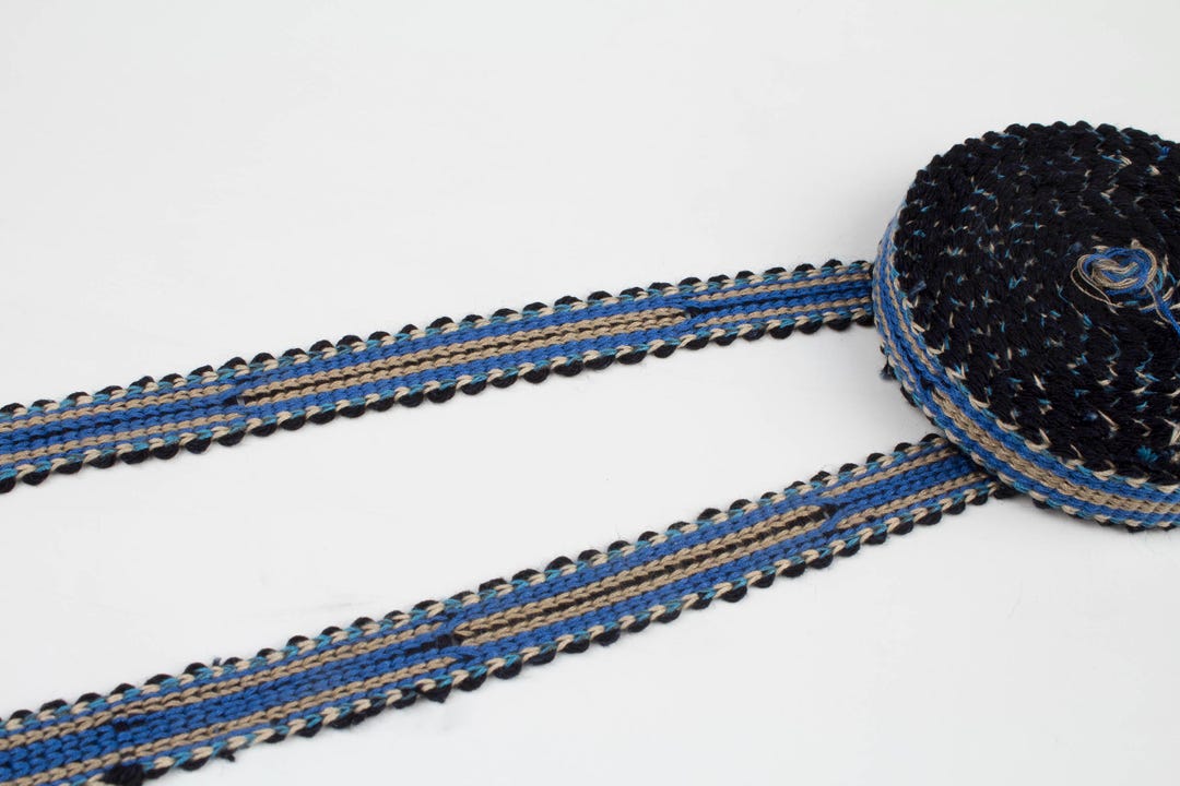 Blue and Beige Uzbek Sewing Trim Natural Cotton - Decorative Curtain ...