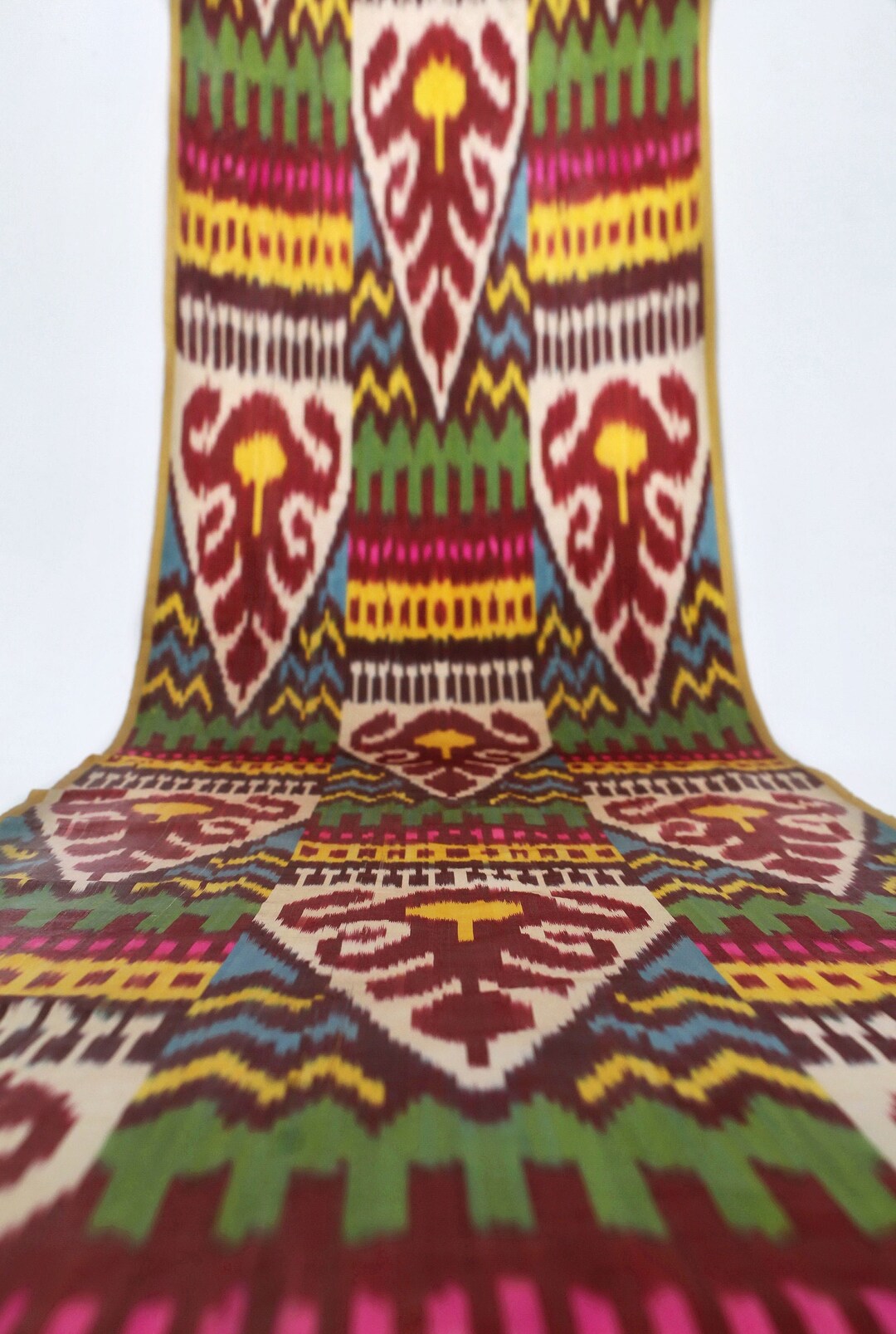 Pure Silk Ikat Fabric - Hand-woven Natural Uzbek Ikat Fabric by the ...