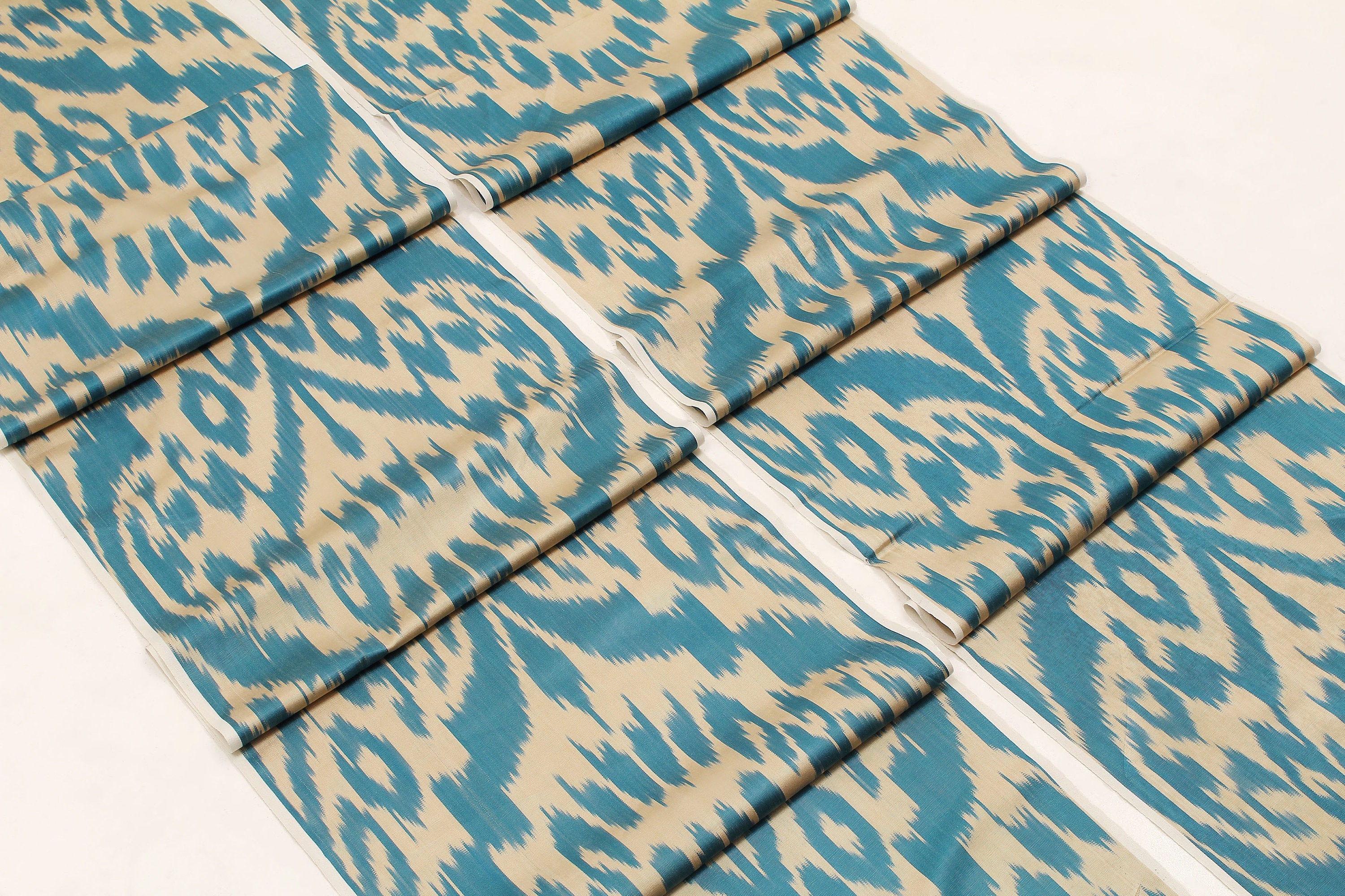 Blue and Beige Silk Ikat Fabric - Versatile Ikat Material, Ikat Textile ...