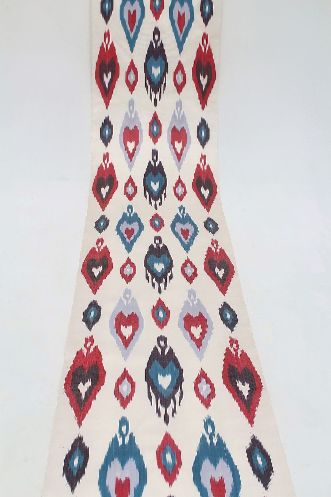 Red & Blue Silk Ikat Fabric - Heart Pattern Fashion Textile by the ...