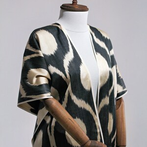 Black and Beige Silk Ikat Fabric – Geometric Upholstery Textile - Etsy