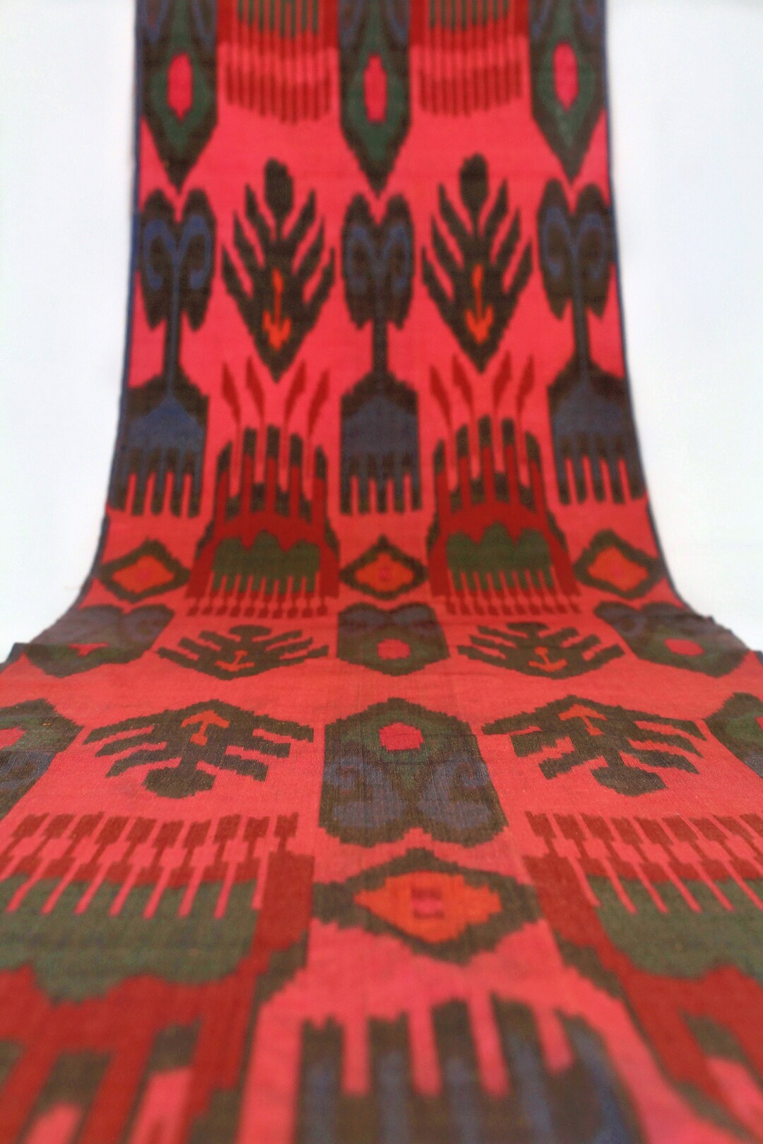 Silk Ikat Fabric Hand-woven Natural Uzbek Ikat Fabric by the Yard adras ...