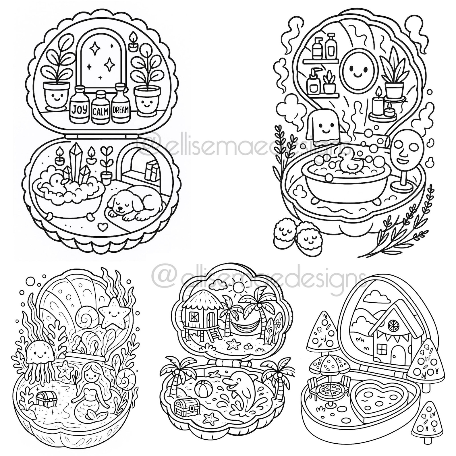 Pocket House Coloring Pages: 55 Cozy Kawaii Illustrations (digital ...