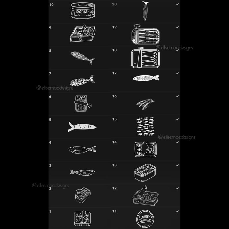 50 Sardine Fish Procreate Stamps: Mediterranean Kitchen Art ...