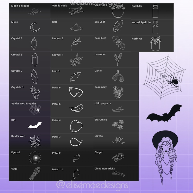 Halloween Witch Procreate Brushes: 90 Stamps, Pumpkin, Crystal (digital ...