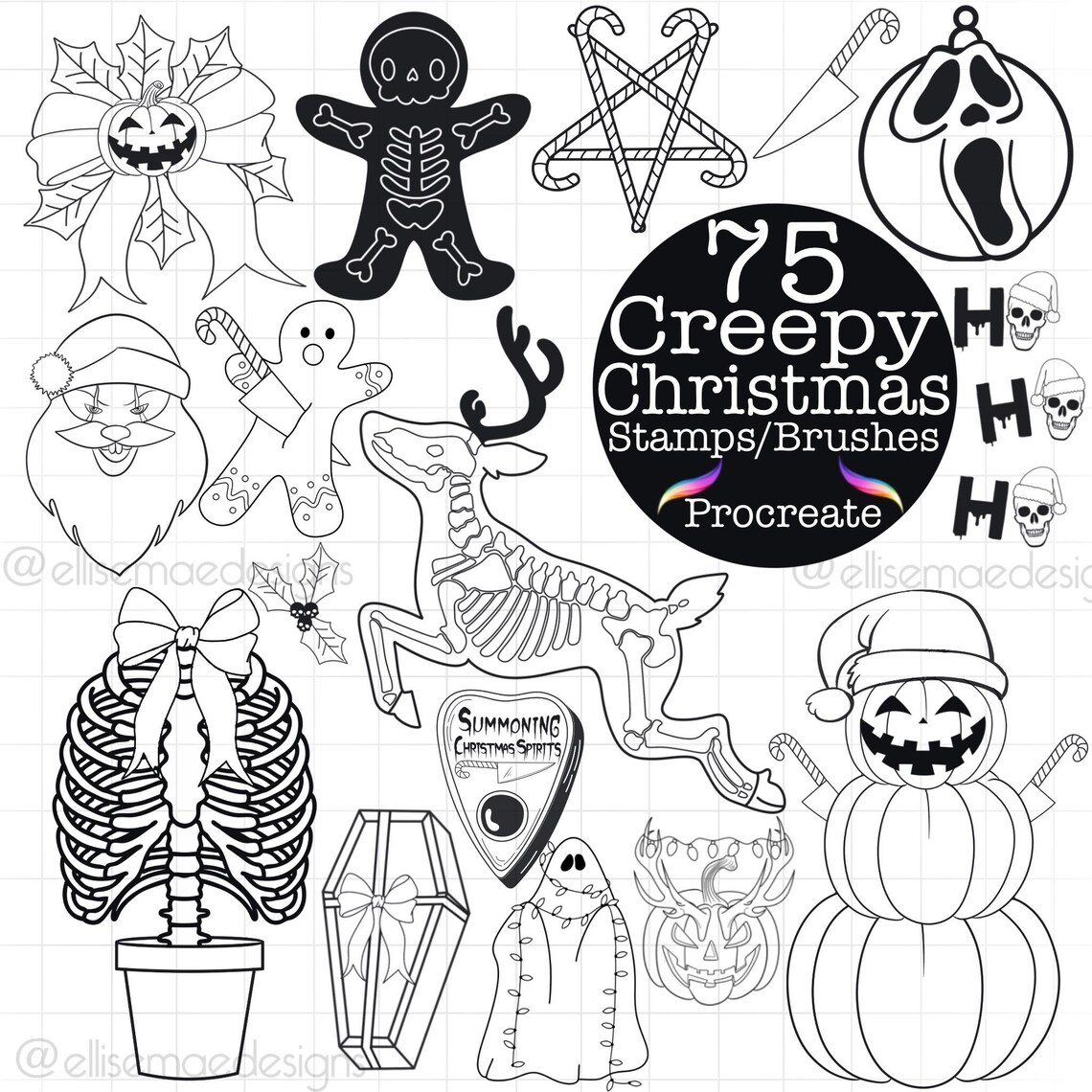 Creepy Christmas Procreate Brush Set: 75 Horror Halloween Stamps ...