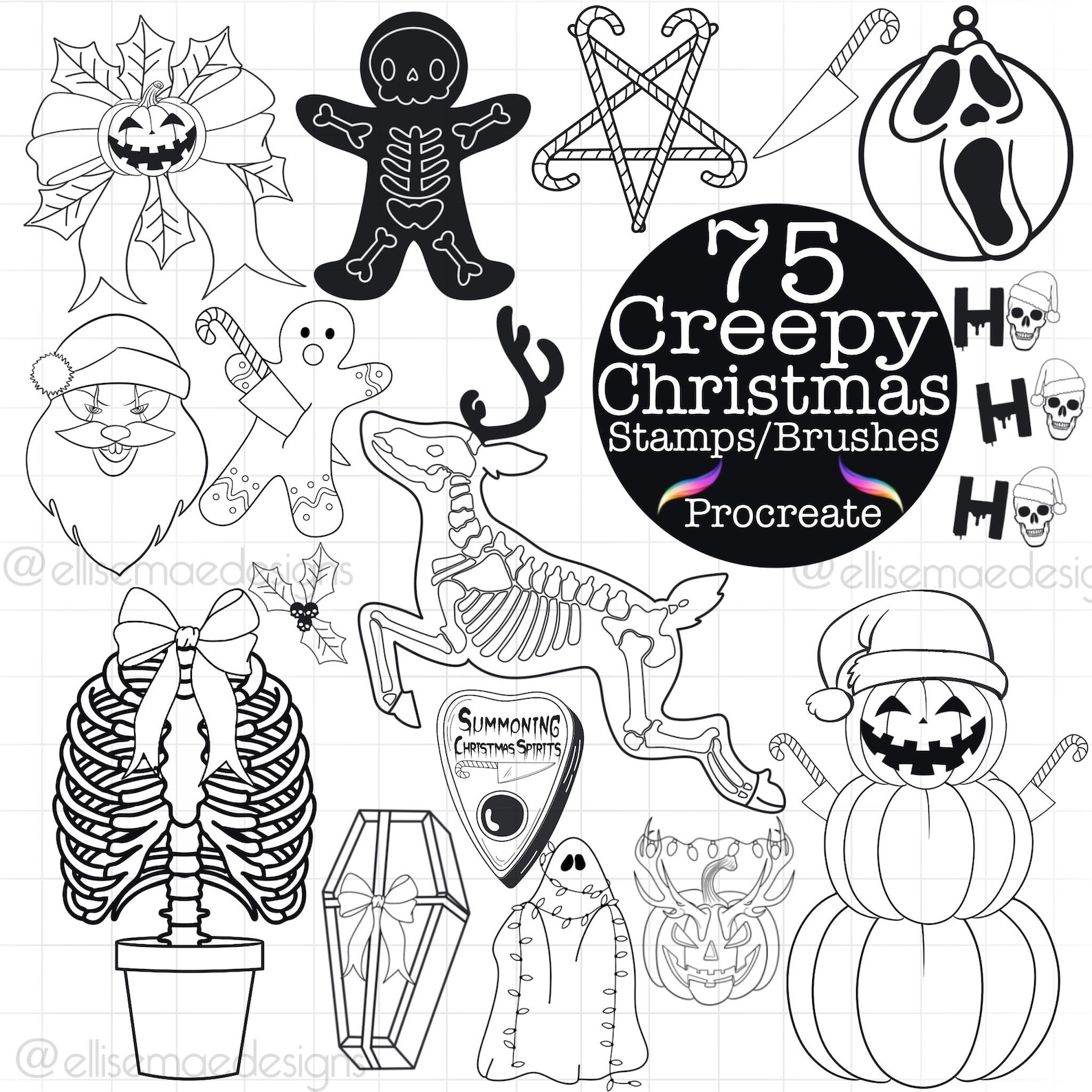 Creepy Christmas Procreate Brushes Stamps • Halloween Festive • Digital ...