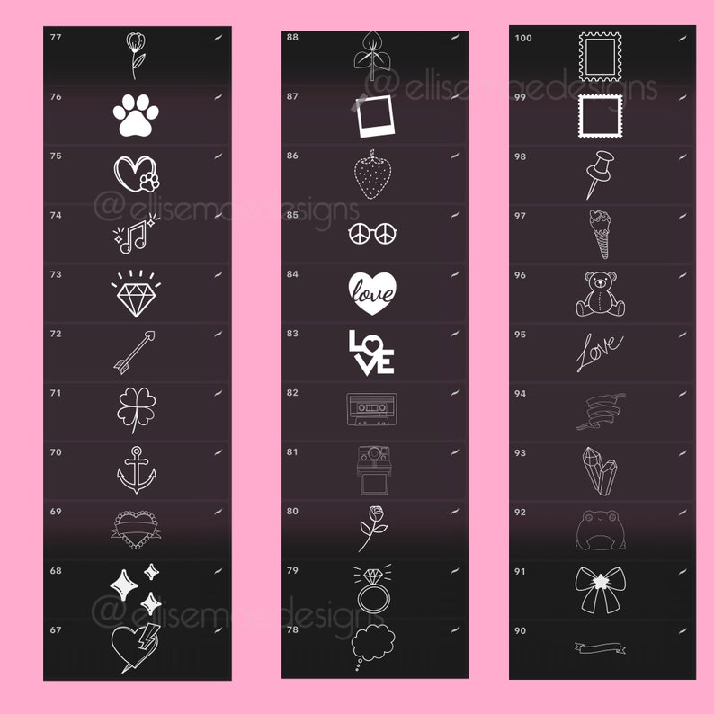 100 Doodle Stamps Procreate Brushes: Retro, Heart, Bee (digital ...