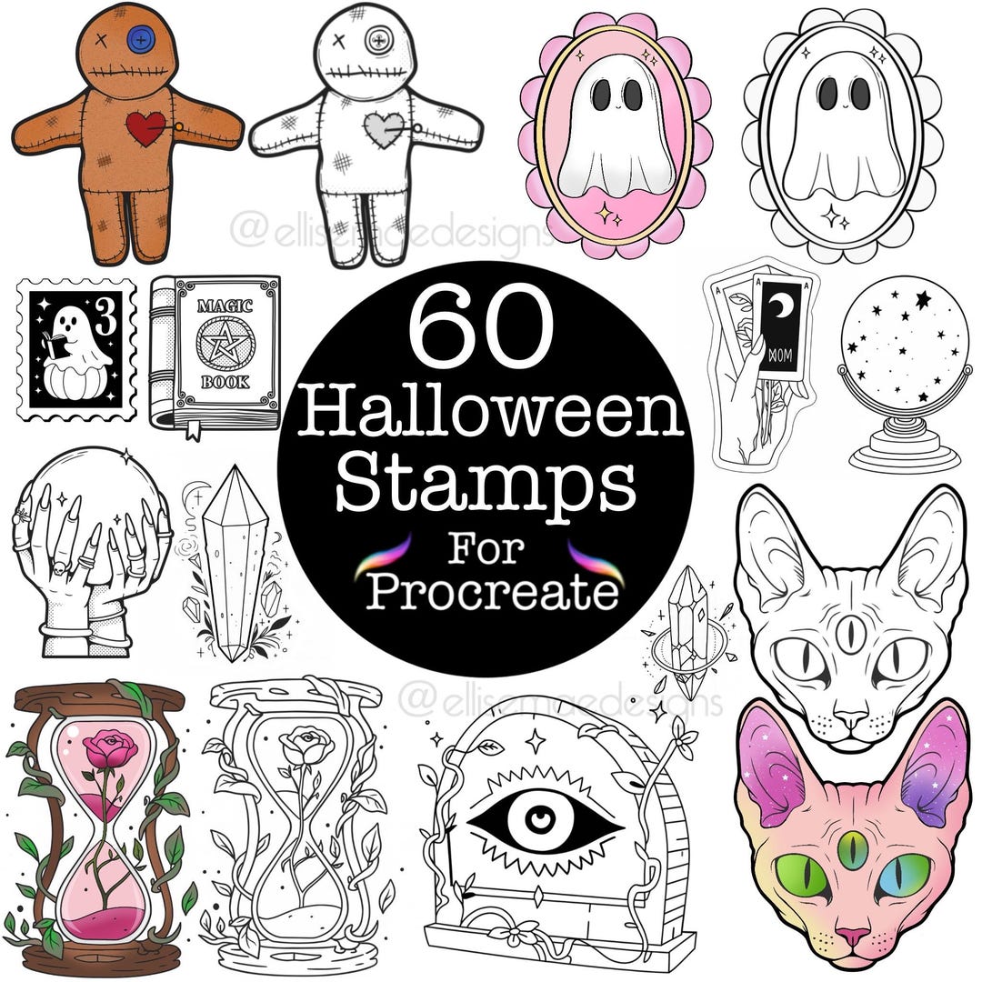 Halloween Kawaii Procreate Brush Stamps: Spooky Ghost, Pumpkin Art ...