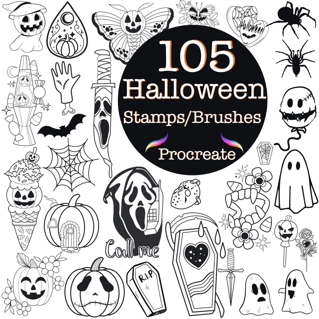 Kawaii Halloween Procreate Brush Set: Spooky Stamps (digital Download ...