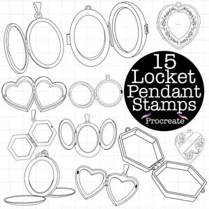 Locket Outline Pendant Pendent Procreate Stamps Brushes • Digital Art ...