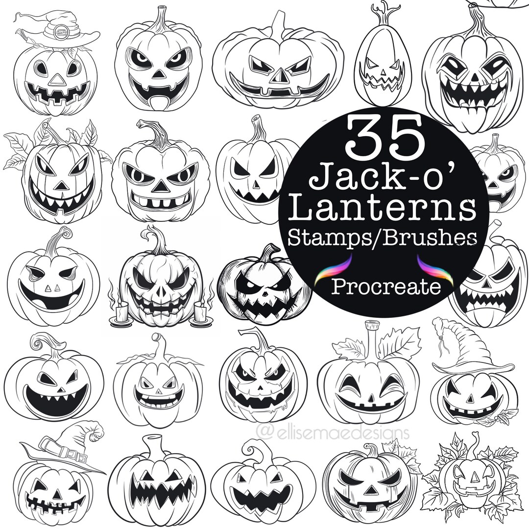 Jack’o Lantern Carved Pumpkin Outline Procreate Brushes Procreate ...