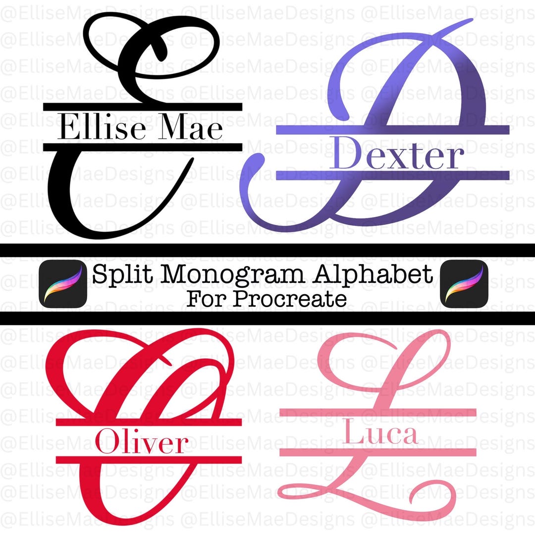 Split Monogram Alphabet Procreate Stamp Brushes | Split Letter Stamp ...