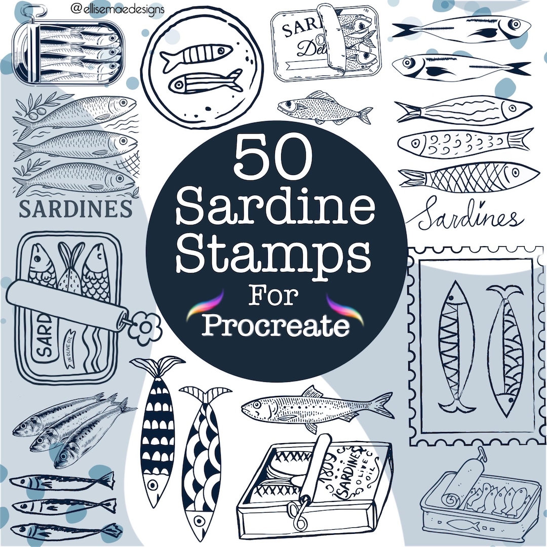 50 Sardine Fish Procreate Stamps: Mediterranean Kitchen Art ...