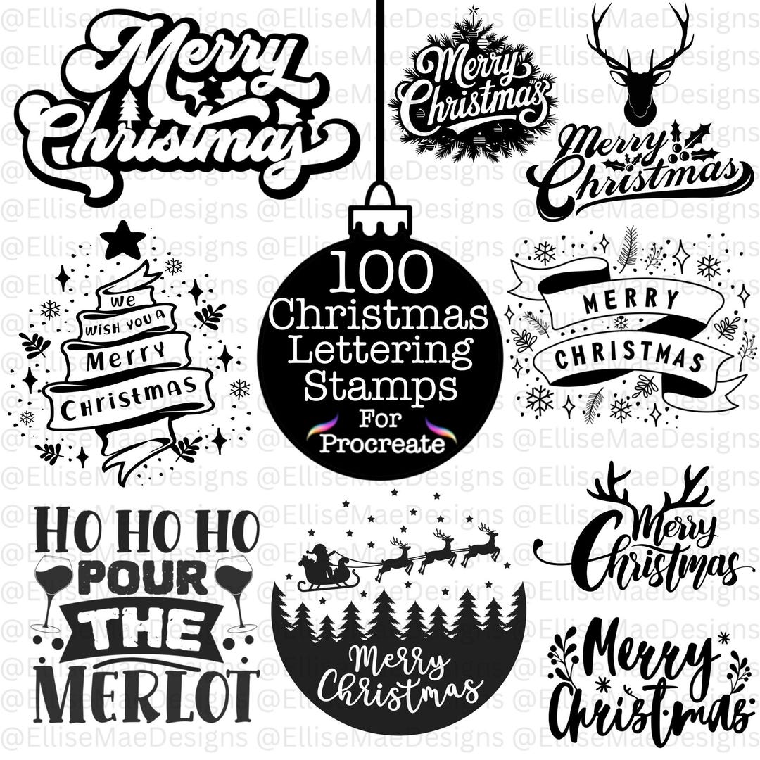 100 Christmas Lettering Procreate Stamps | Holiday Brush Set (digital ...