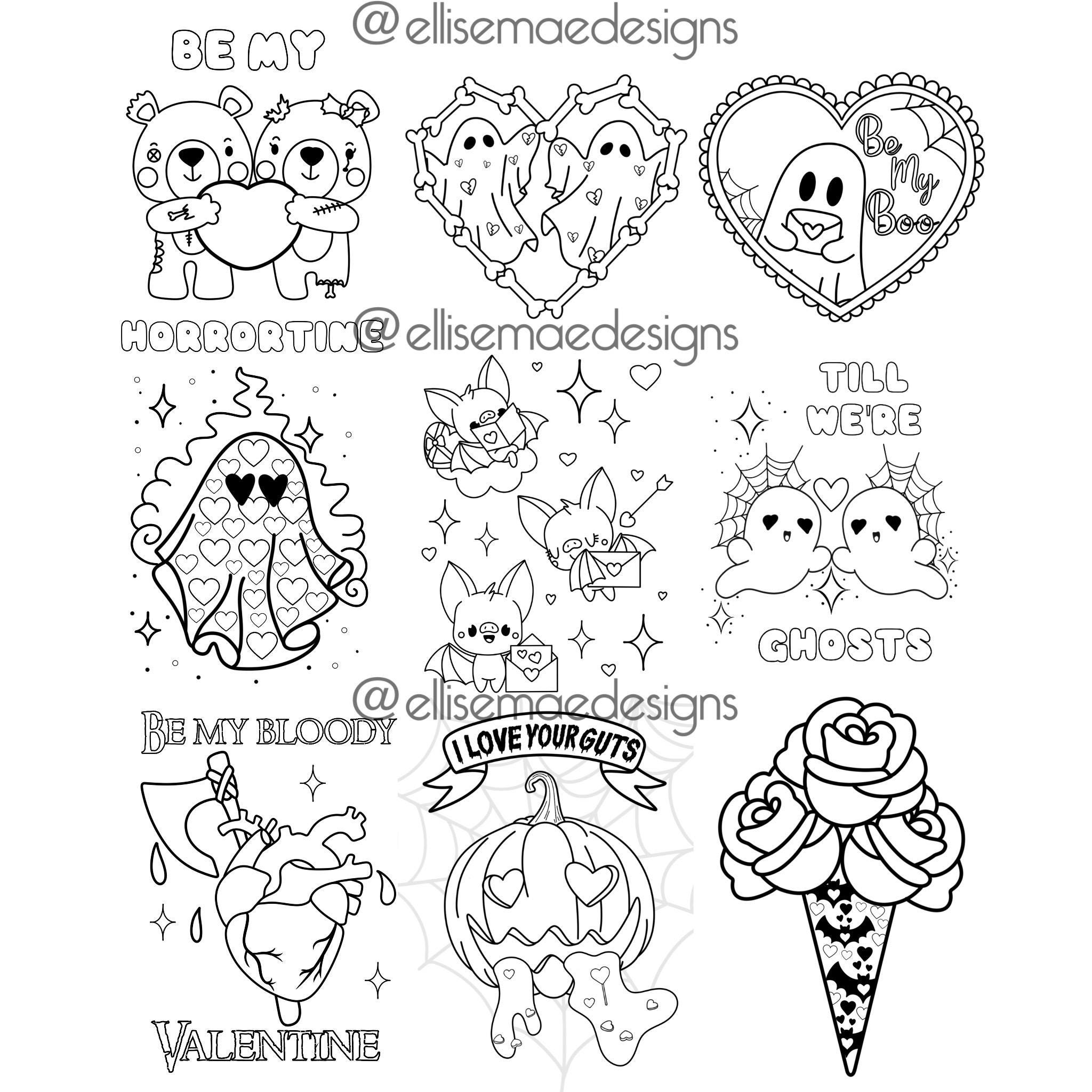 Horror Valentine Coloring Pages: 50 Spooky Illustrations (digital ...