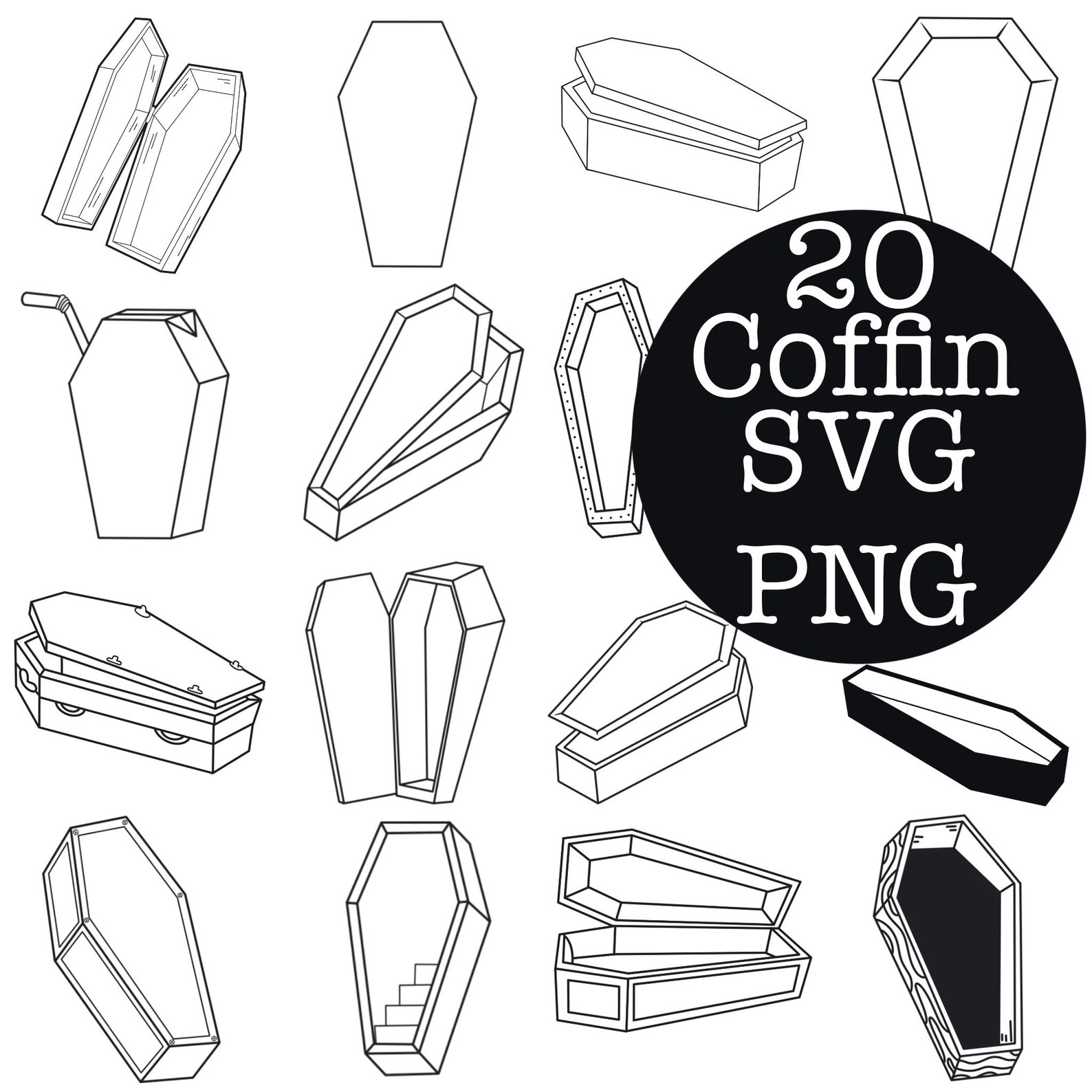 Coffin Outline Line Art SVG PNG Digital Files • Tattoo Halloween Print ...