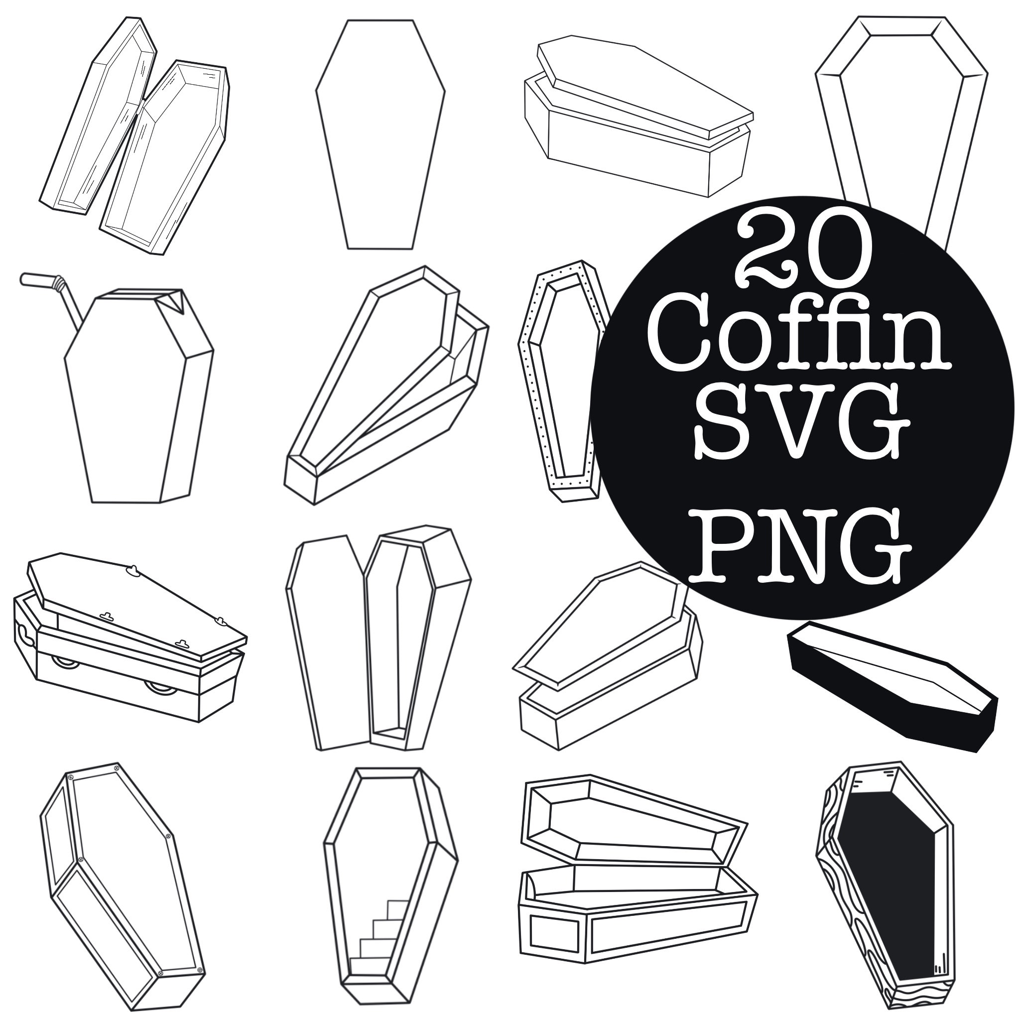 Coffin Outline Line Art SVG PNG Digital Files Tattoo - Etsy