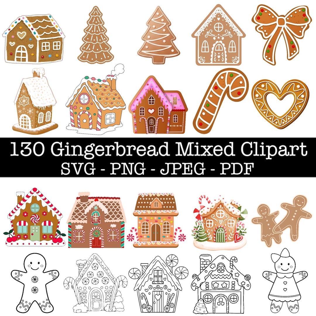 130 Christmas Gingerbread Clipart Bundle | Kawaii Graphics (png Svg ...