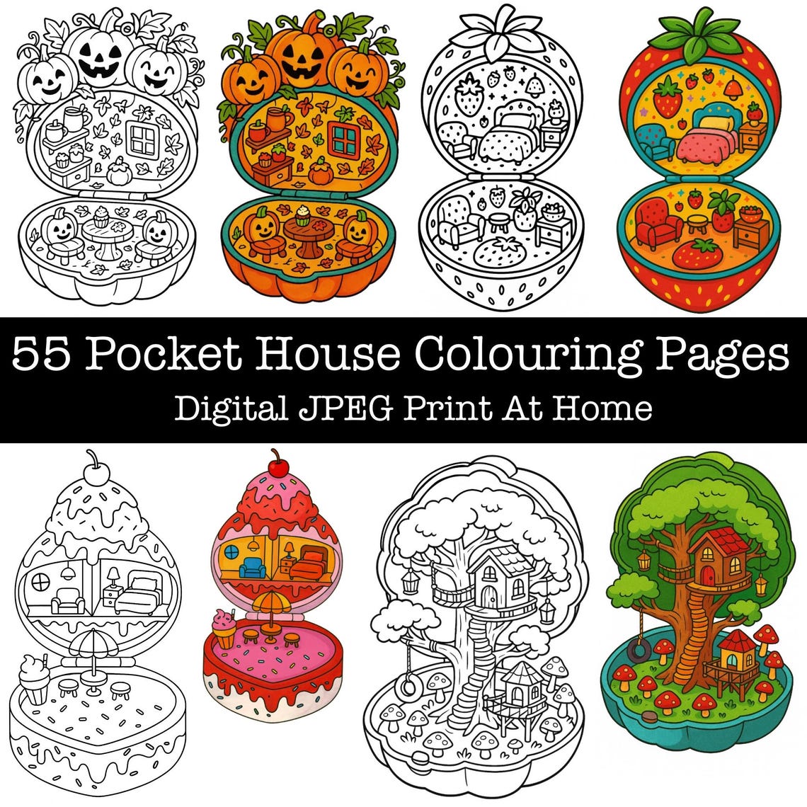Pocket House Coloring Pages: 55 Cozy Kawaii Illustrations (digital ...