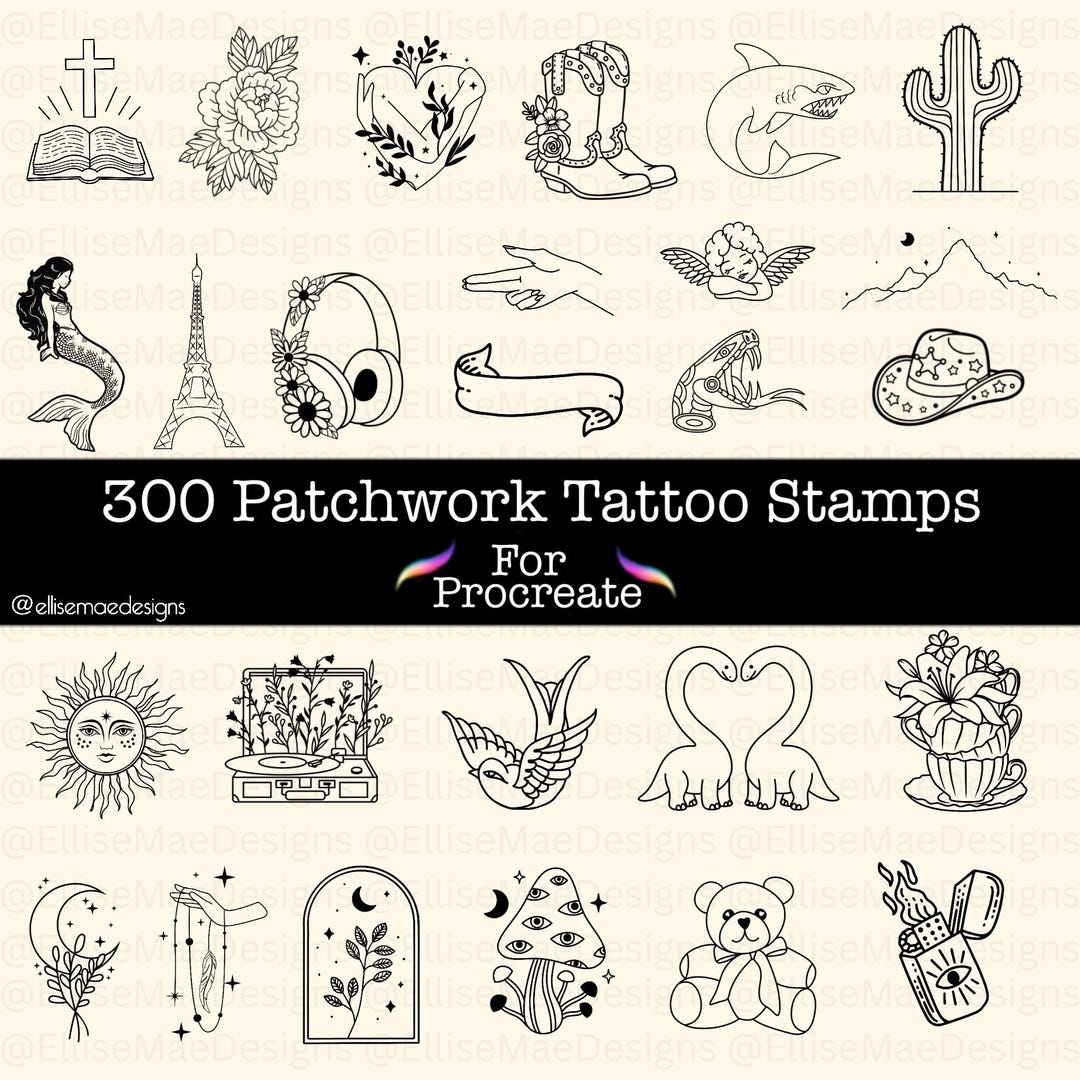300 Boho Patchwork Tattoo Stamps • Fine Line Procreate Brushes (digital ...