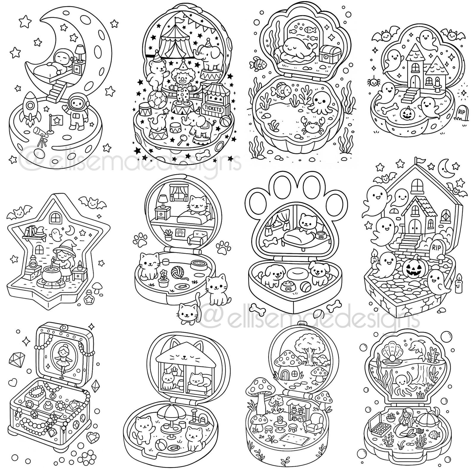 Pocket House Coloring Pages: 55 Cozy Kawaii Illustrations (digital ...