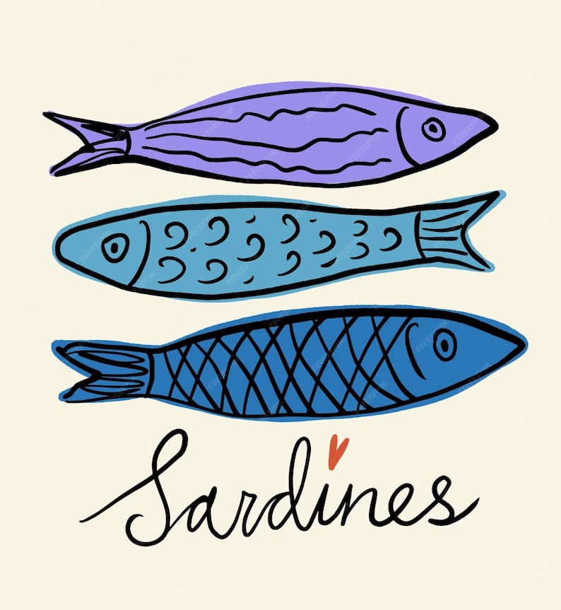 50 Sardine Fish SVG Illustrations: Mediterranean Kitchen Art (digital ...