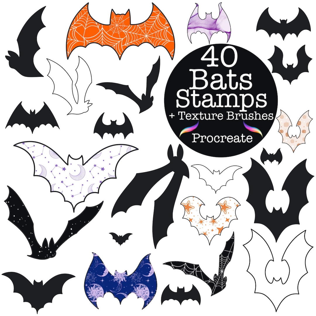 Bat Outline Procreate Stamps Brushes • Digital Art • Tattoo Halloween ...