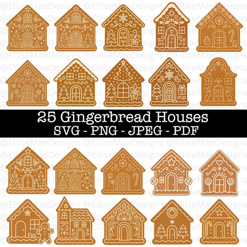 25 Gingerbread House SVG Bundle | Christmas Cookie Clipart (digital ...