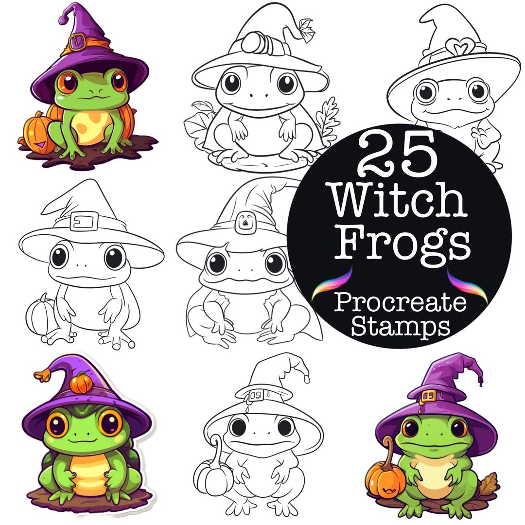 Witch Frogs Procreate Stamps Brushes • Digital Art • Tattoo Halloween ...