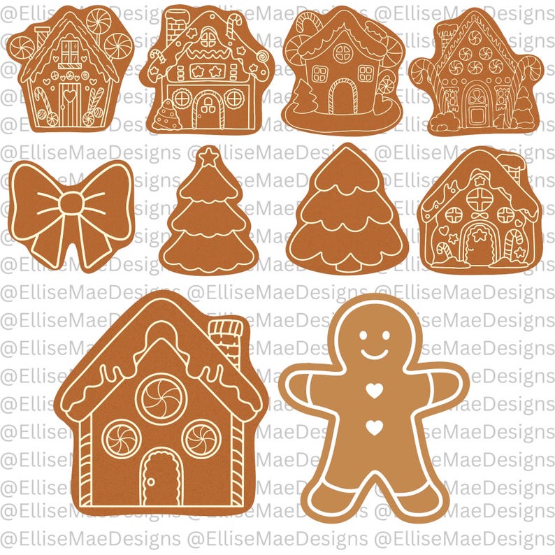 Christmas Gingerbread Cookie Shapes SVG Clipart Bundle (digital ...