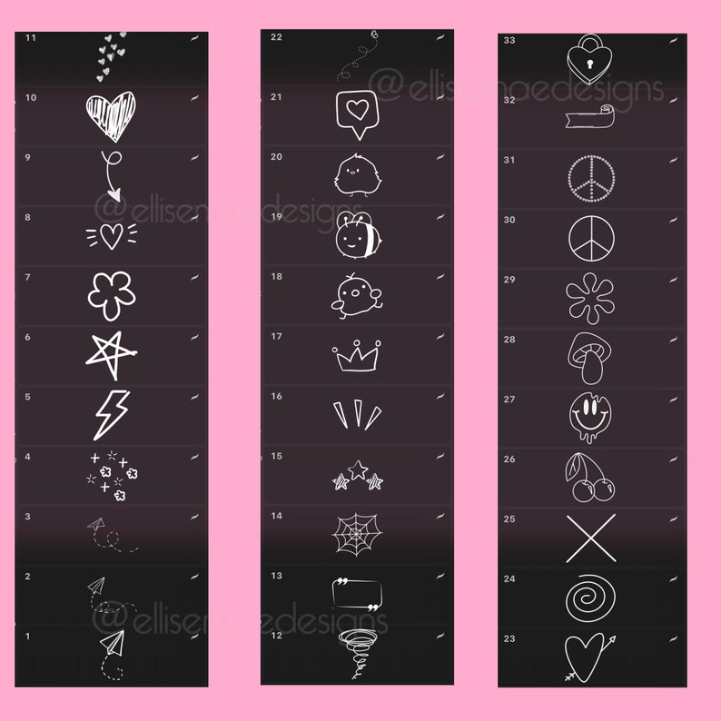 100 Doodle Stamps Procreate Brushes: Retro, Heart, Bee (digital ...