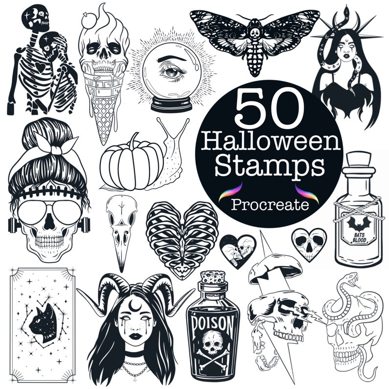 Procreate Brushes Stamps Halloween Kawaii Art Digital Download Instant ...