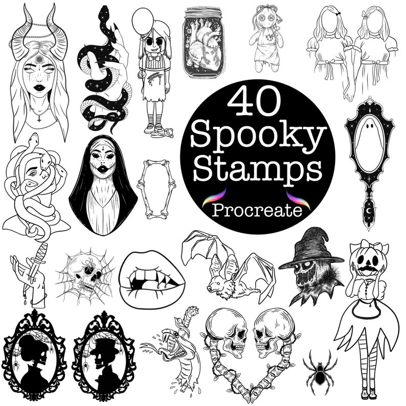 40 Spooky Creepy Procreate Brushes Procreate Stamps Halloween Art ...