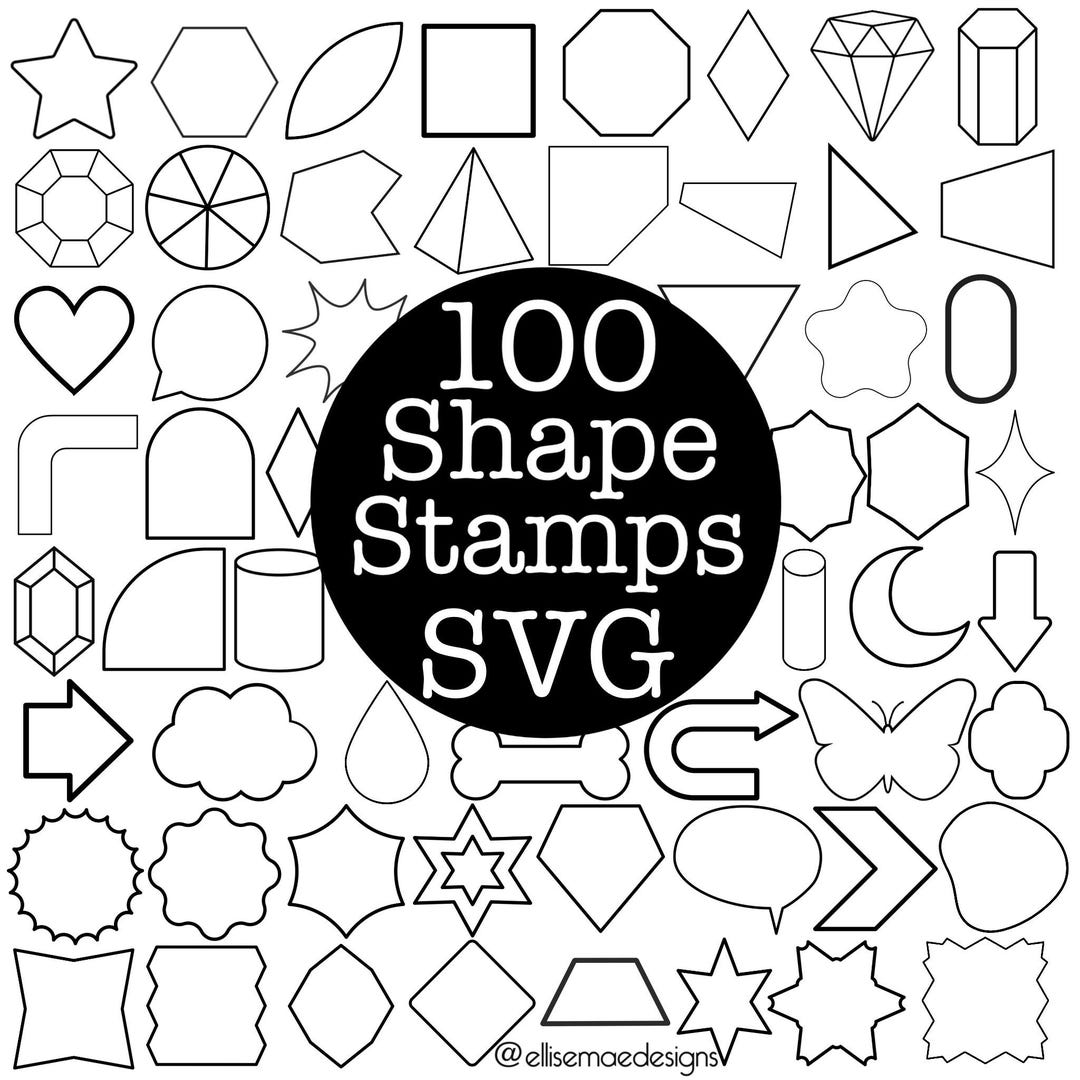 100 Shape Outline SVG Bundle: Geometric Clipart, Procreate Stamps ...