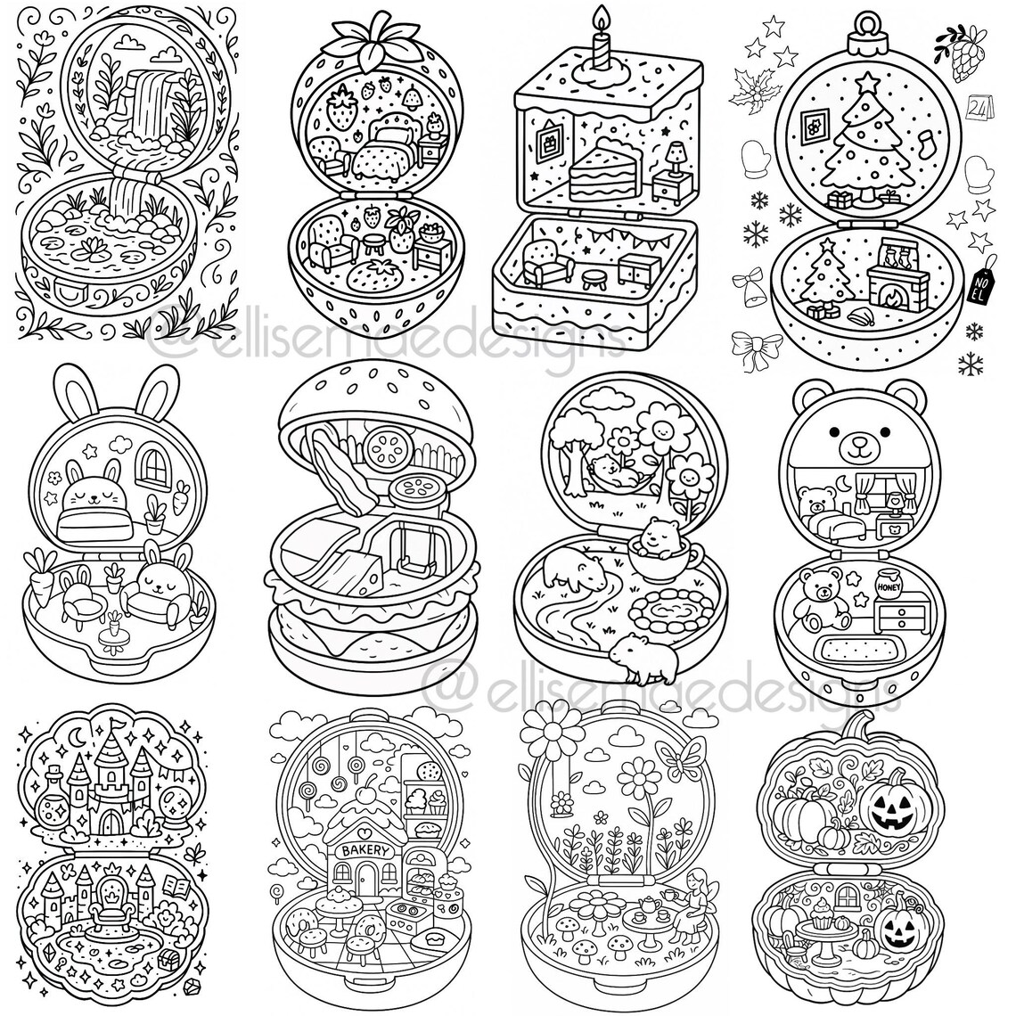 Pocket House Coloring Pages: 55 Cozy Kawaii Illustrations (digital ...