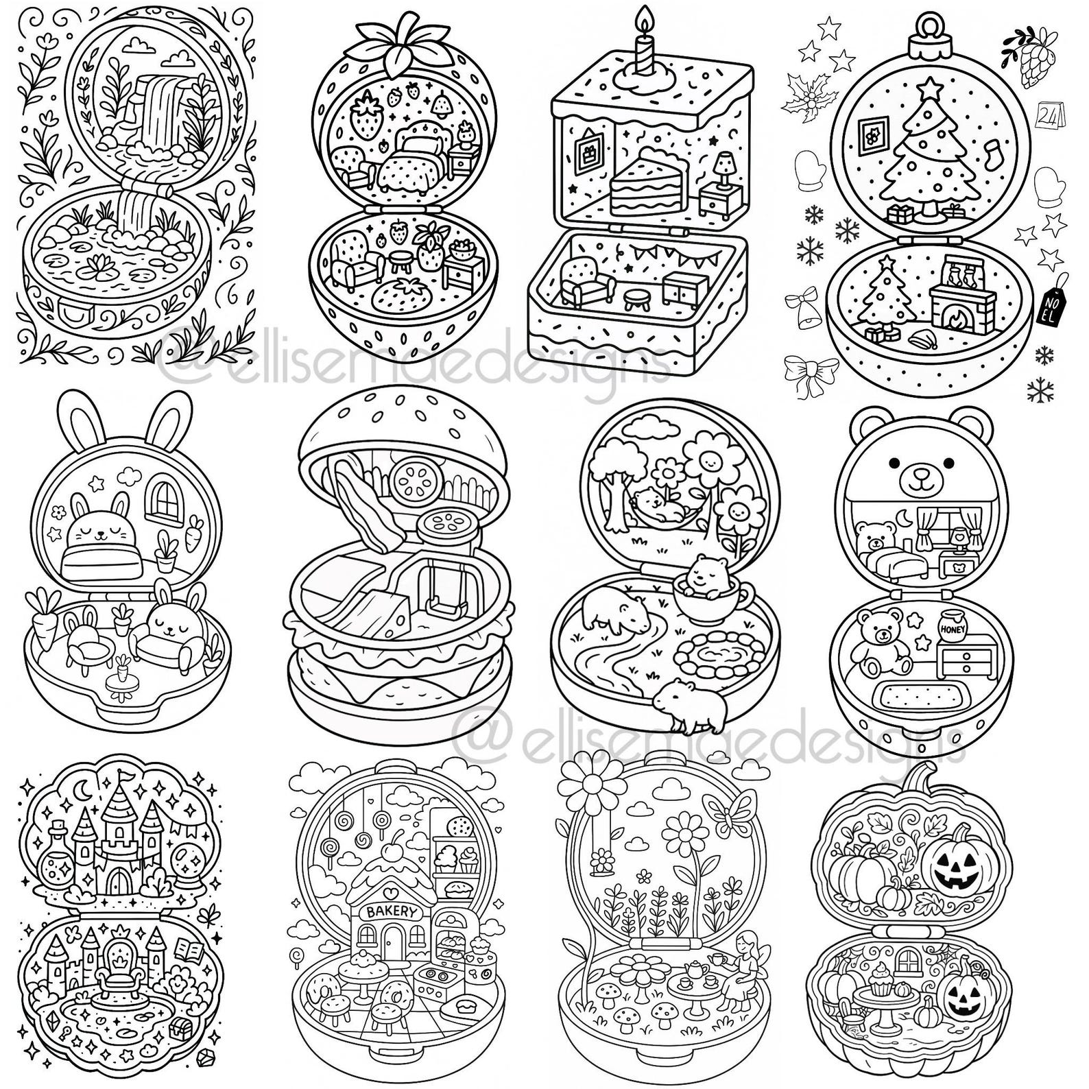 Pocket House Coloring Pages: 55 Cozy Kawaii Illustrations (digital ...