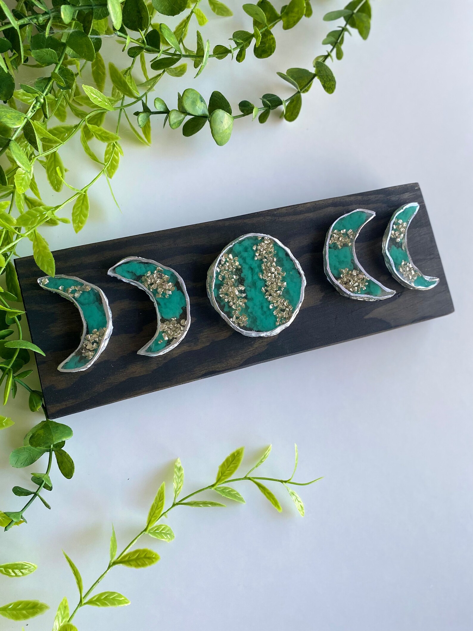 Moon Phase Wall Decor • Aqua Moon Shelf Art • Handmade Art - Etsy