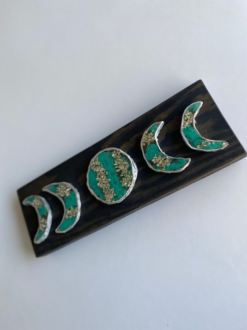 Moon Phase Wall Decor • Aqua Moon Shelf Art • Handmade Art - Etsy