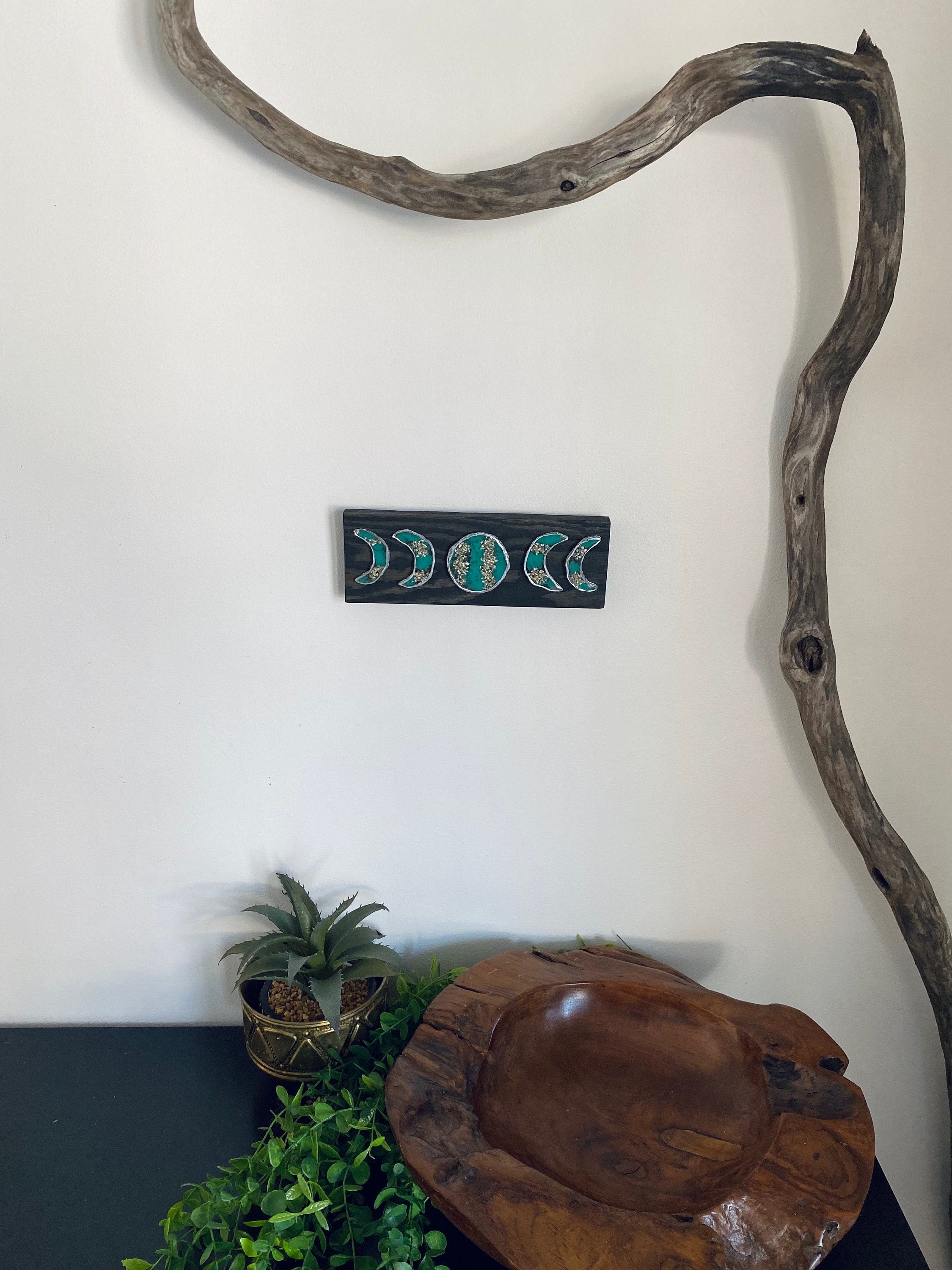 Moon Phase Wall Decor • Aqua Moon Shelf Art • Handmade Art - Etsy