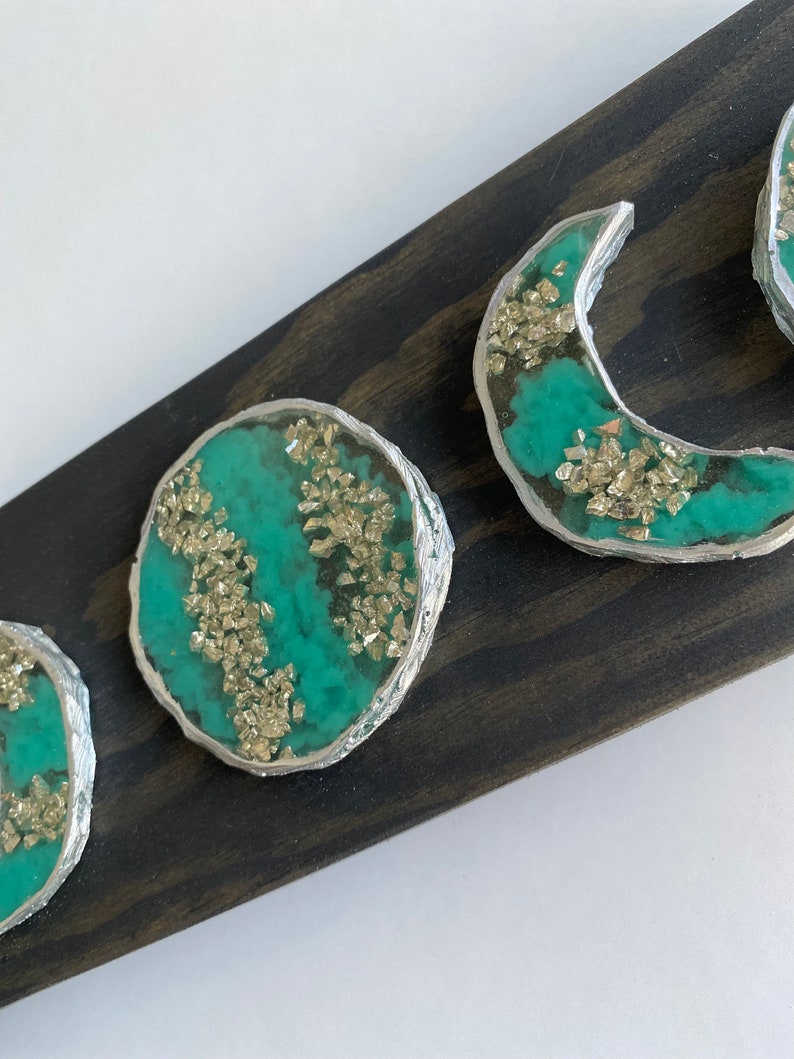 Moon Phase Wall Decor • Aqua Moon Shelf Art • Handmade Art - Etsy