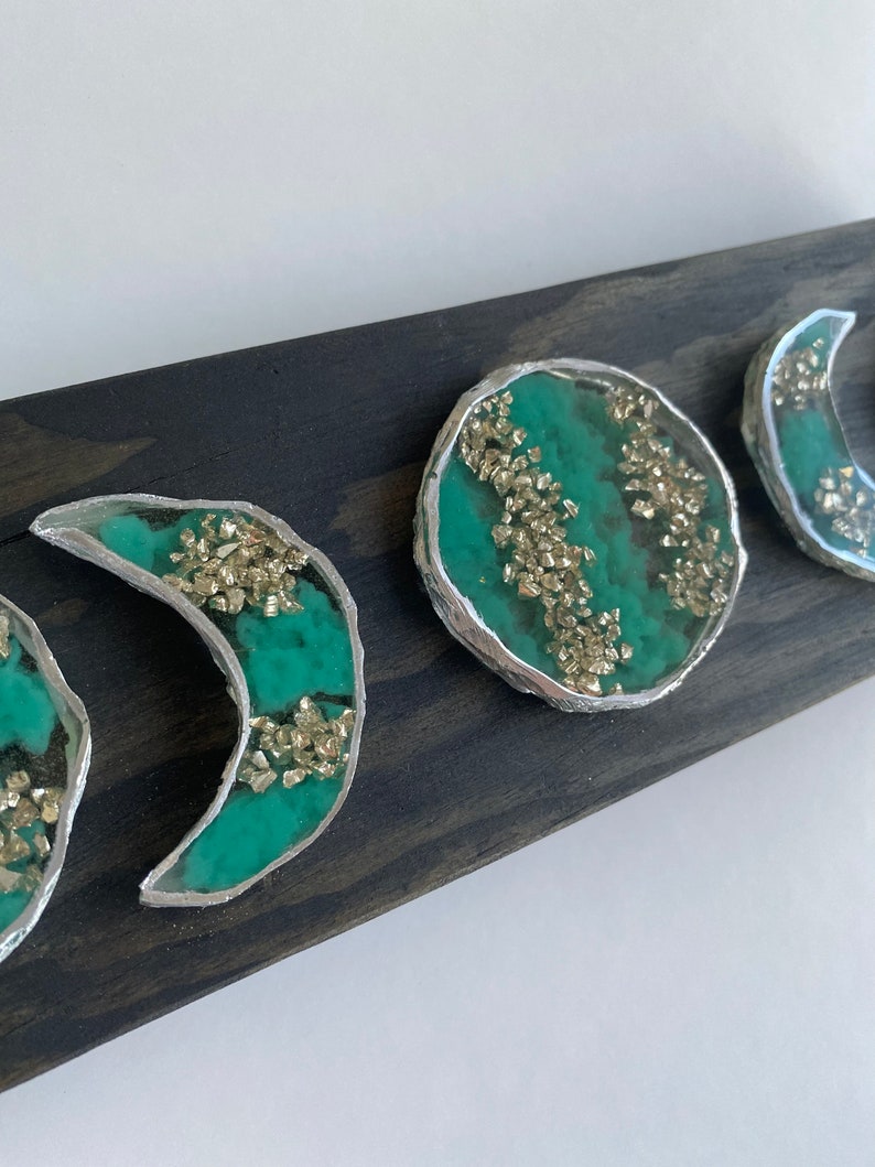Moon Phase Wall Decor • Aqua Moon Shelf Art • Handmade Art - Etsy