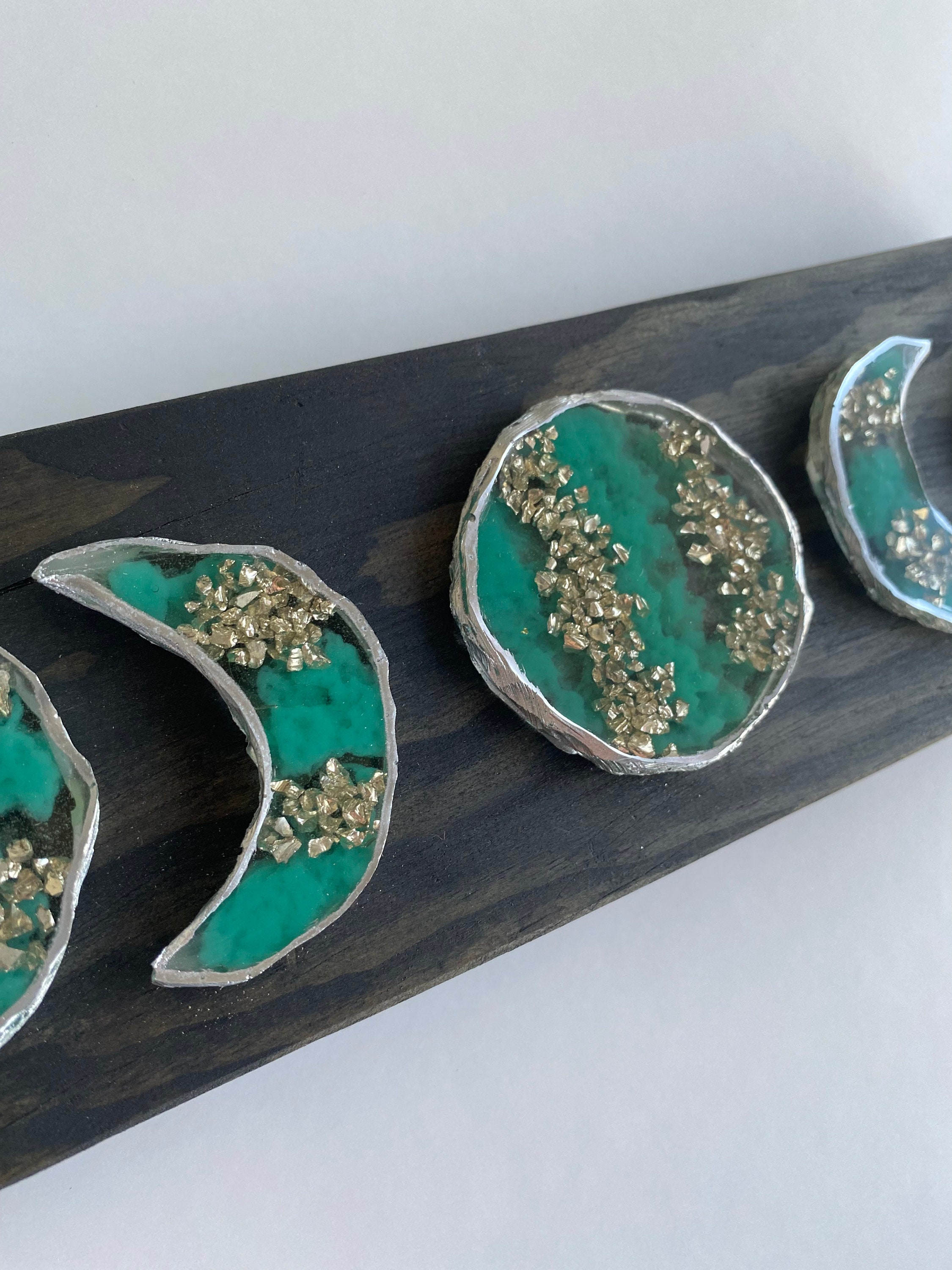 Moon Phase Wall Decor • Aqua Moon Shelf Art • Handmade Art - Etsy