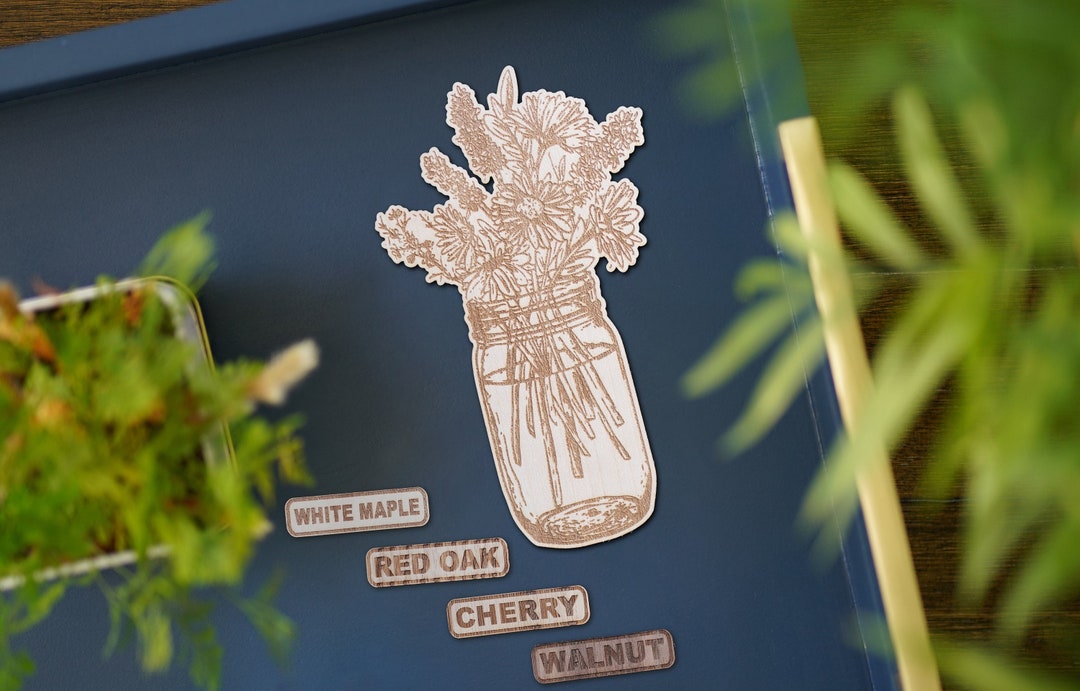 Flower Wooden Sticker | Wood Sticker | Wood Decal | Mason Jar | Eco ...